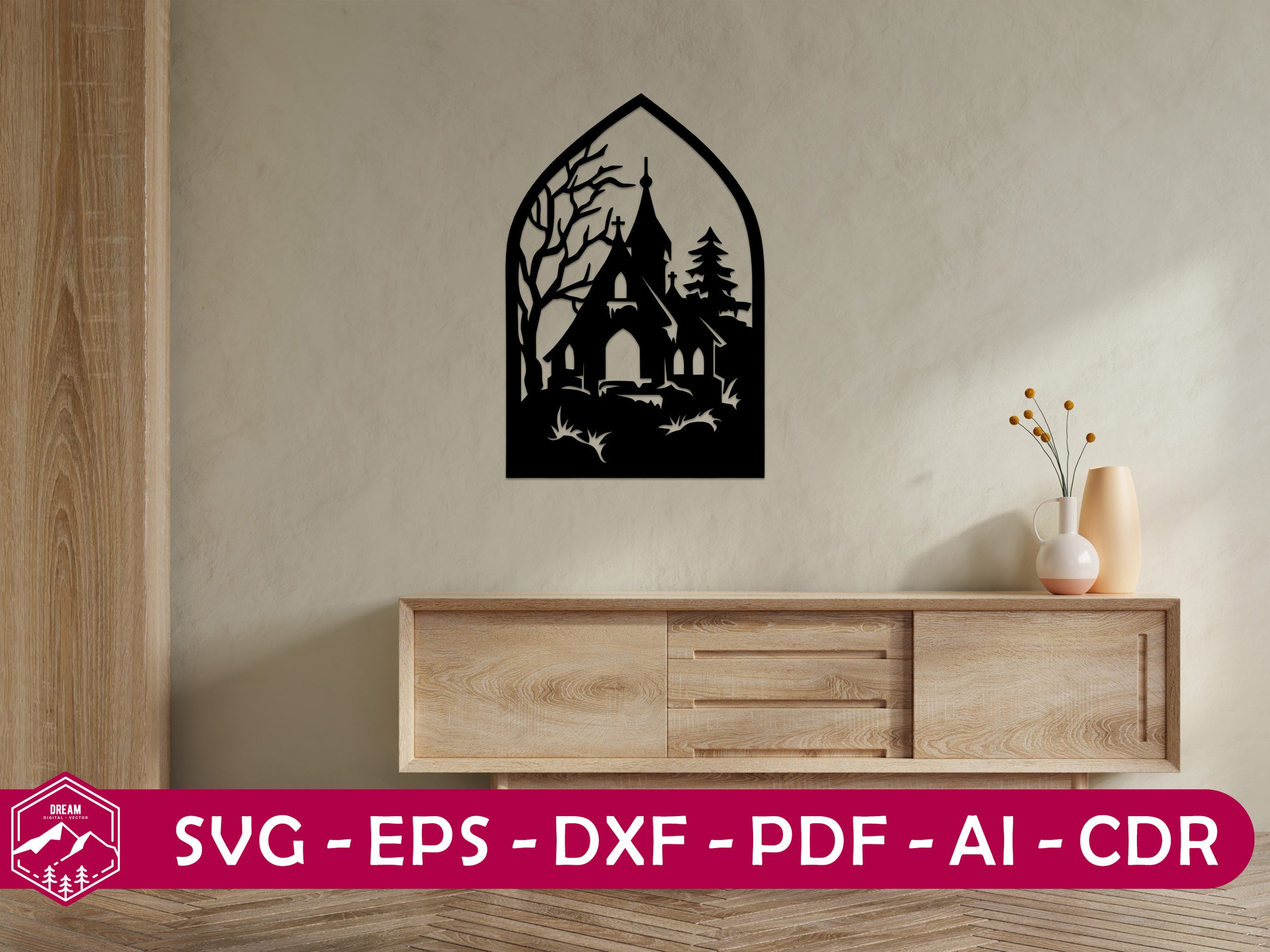 Church Digital Download File, Dxf, Eps,ai,pdf,svg Files - Digital Wall ...