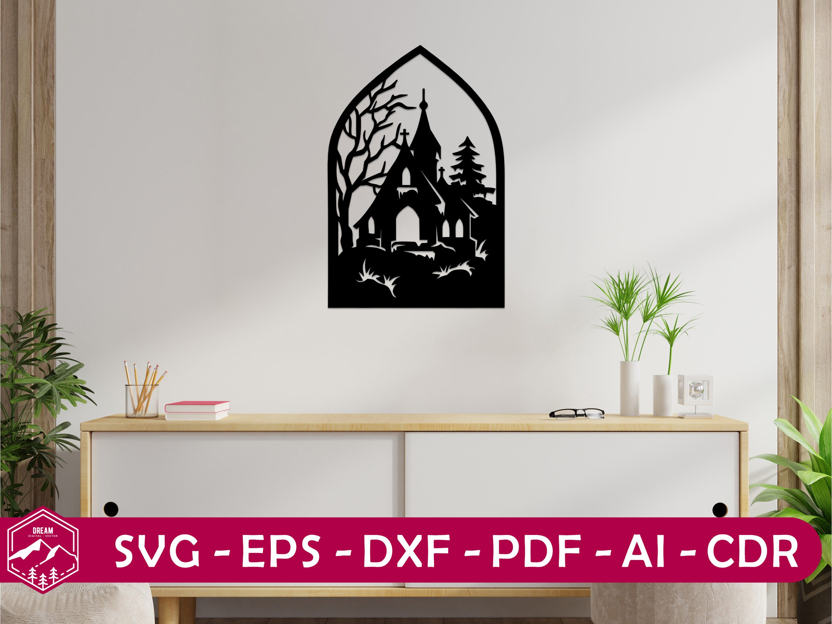 Church Digital Download File, Dxf, Eps,ai,pdf,svg Files - Digital Wall ...