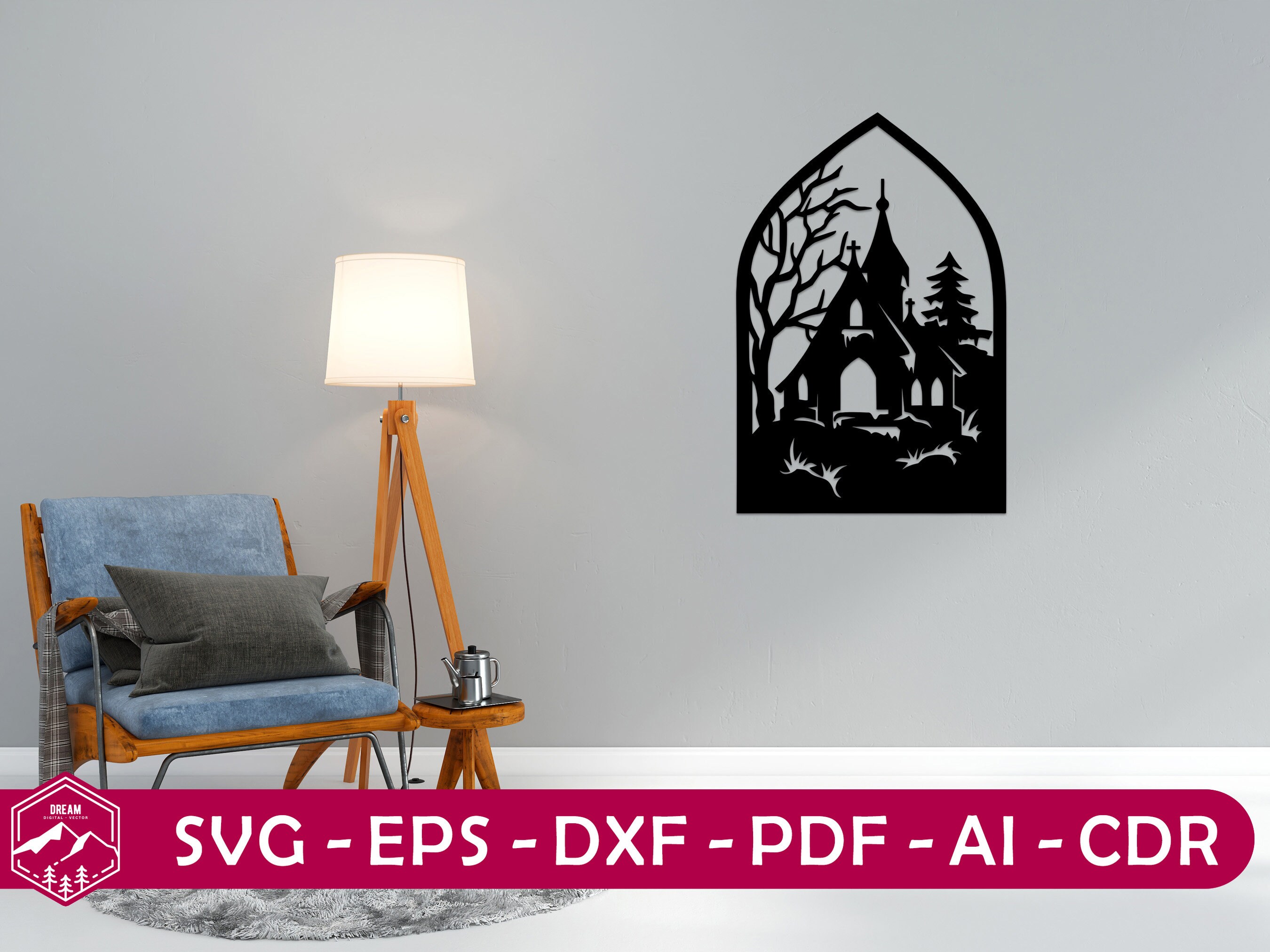 Church Digital Download File, Dxf, Eps,ai,pdf,svg Files - Digital Wall ...
