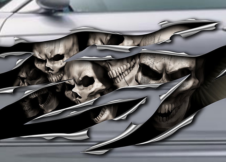 Metal Skull Rip - Skull Skull Skullz Bones Bone Sticker - Etsy