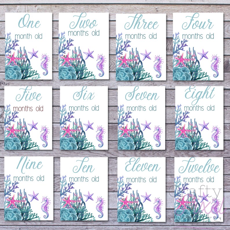 BABY MILESTONE CARDS, Under the Sea, Ocean Animals, Printable Milestone ...