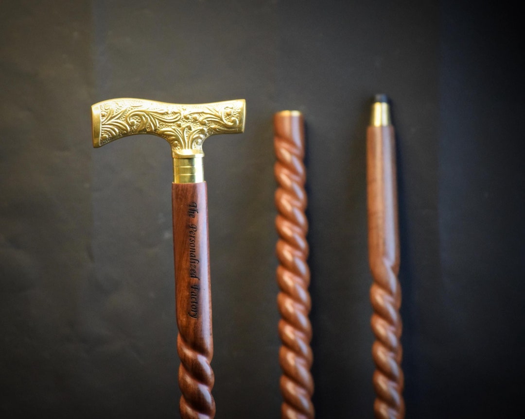 Personalized Engraving Brass Handle Walking Stick, Artisan Wooden ...