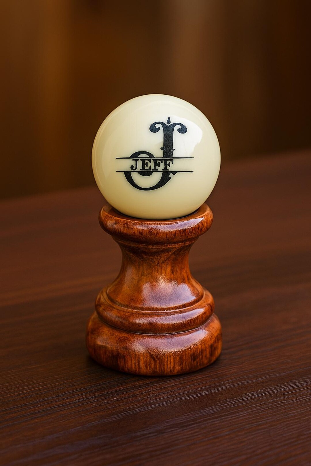 Personalized Engraved Cue Ball With Wooden Base – Custom Marble ...