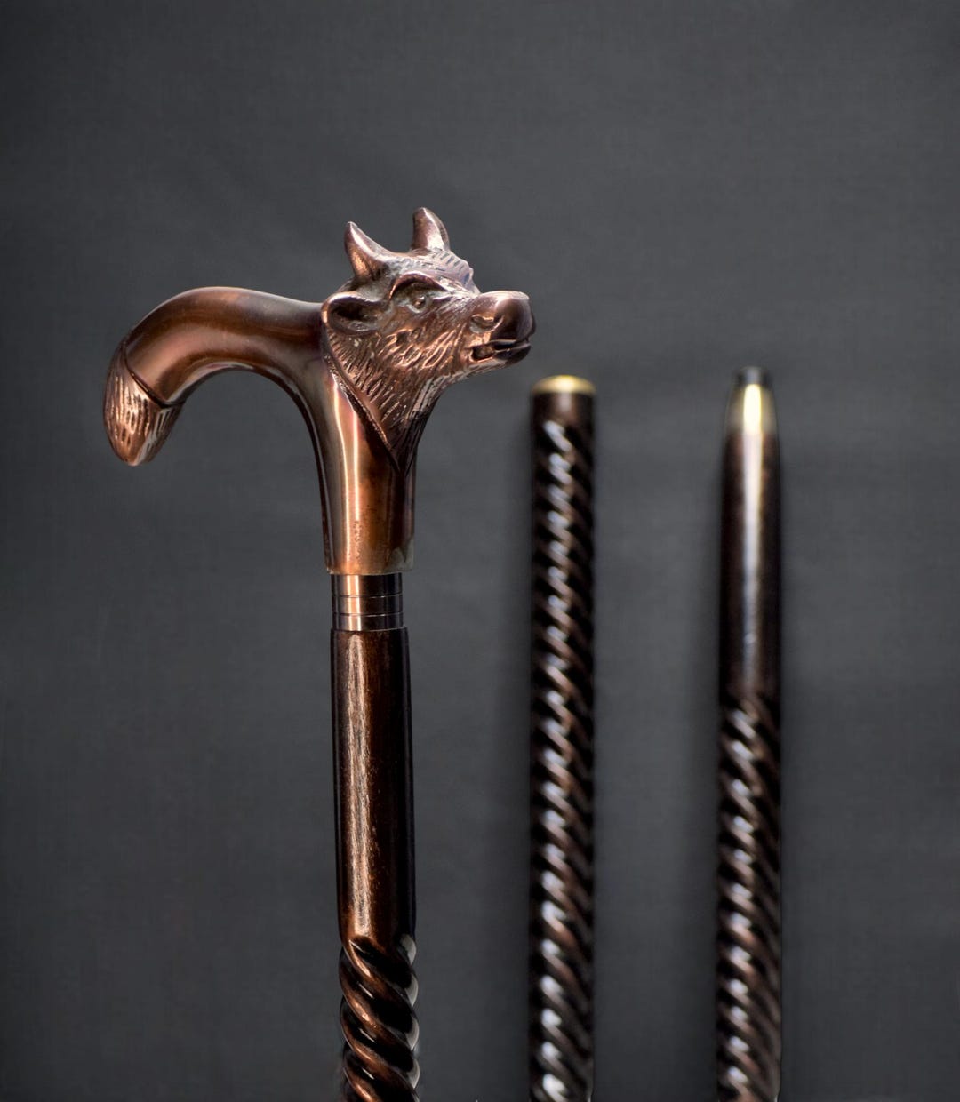 Personalized Mad Bull Handle Walking Stick With Wooden Spiral Cane With ...