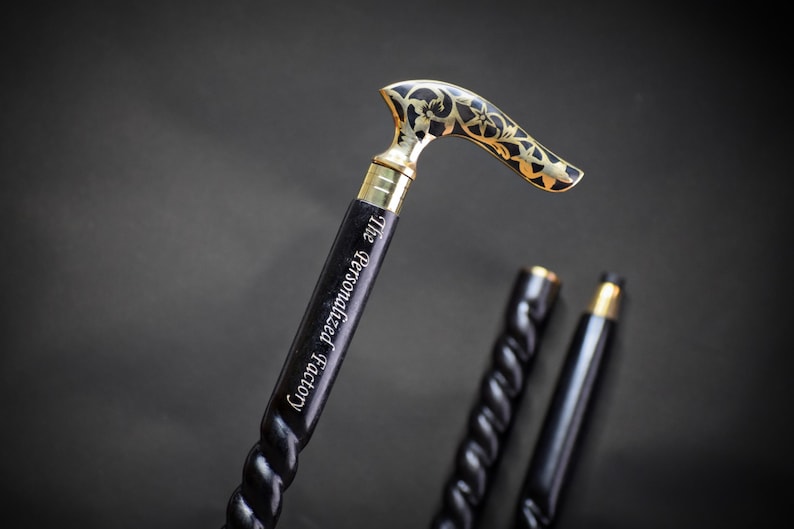 Personalized Floral Gold Line Walking Stick – Artisan Wooden Spiral ...