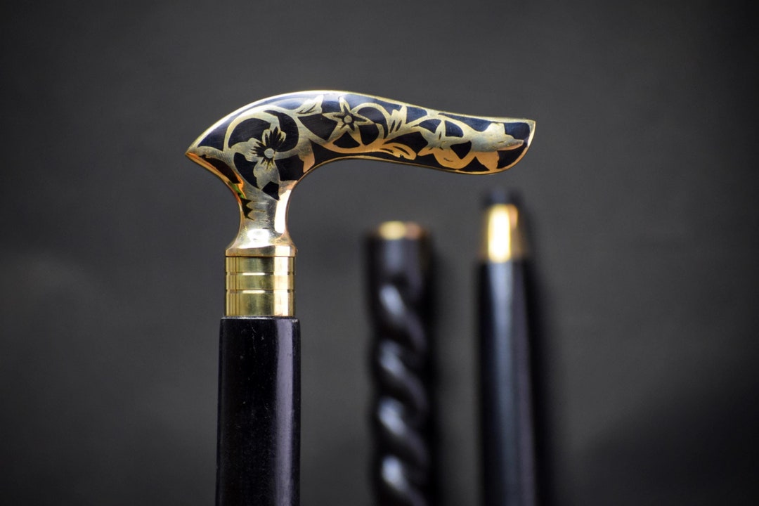 Personalized Floral Gold Line Walking Stick – Artisan Wooden Spiral ...