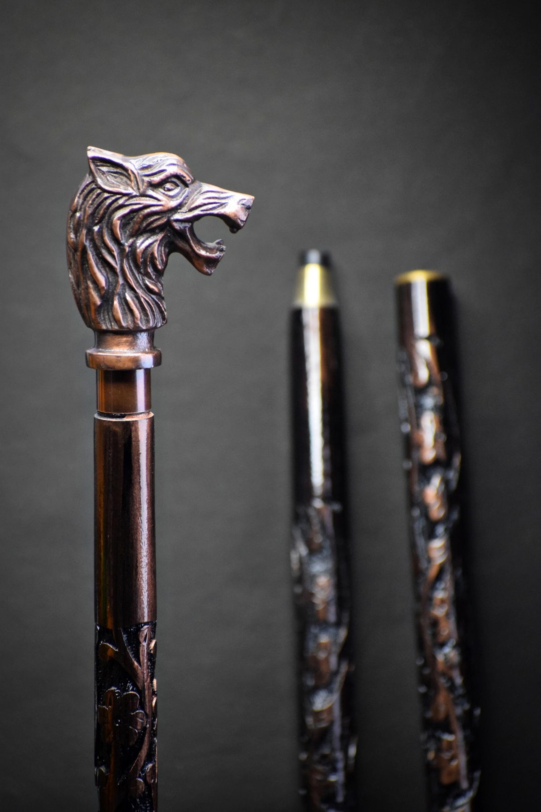 Handmade Brass Wolf Walking Stick | Unique Copper-finished Werewolf ...