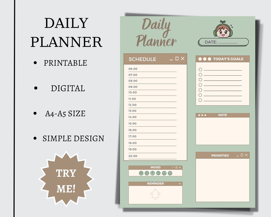 Daily Planner Work Day Schedule Printable Simple Design - Etsy