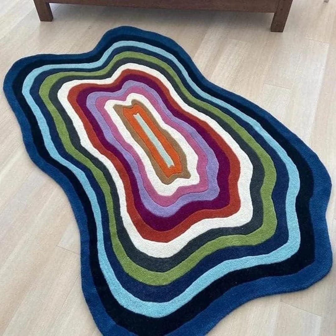 Psychedelic Amoeba Shaped, Irregular Shaped Wool Rug,hand-tufted Area ...