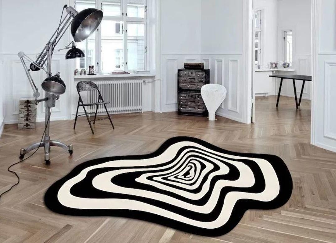 Amoeba Shaped White Black , Irregular Shaped Hand-tufted 100% Wool ...