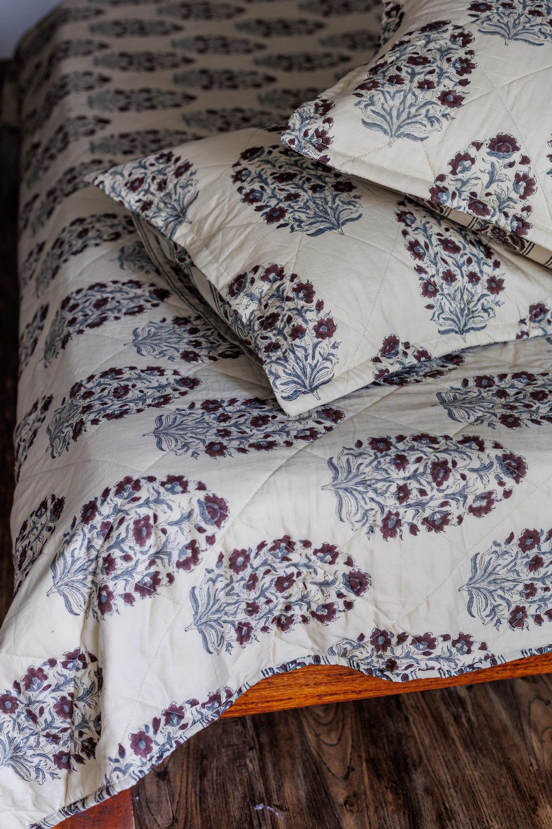 Hand Block Print Cotton Quilted Bedding Set With Pillows - Etsy