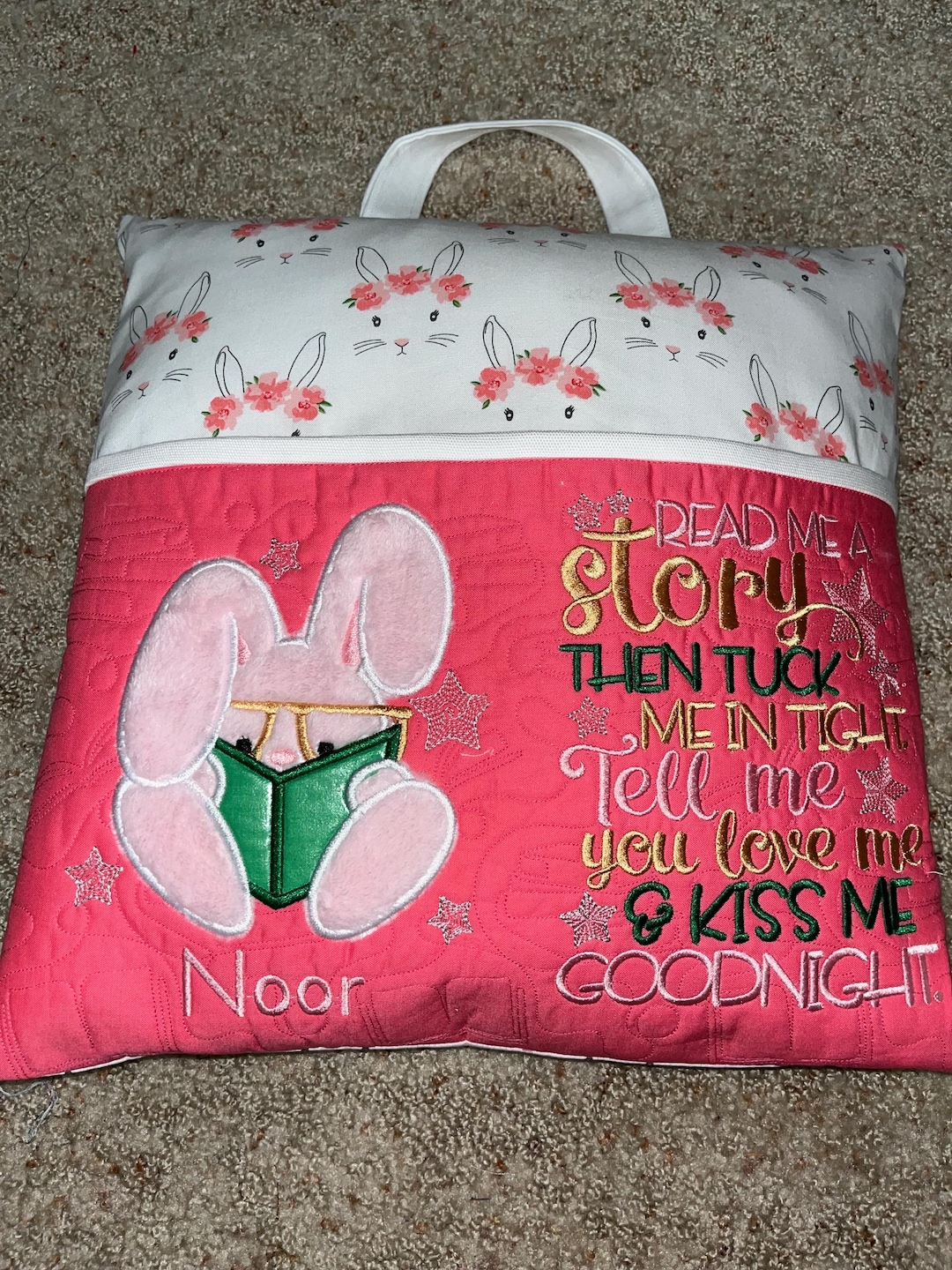Embroidered Reading Pillow: Custom Quilted Book Pocket. Any Theme ...