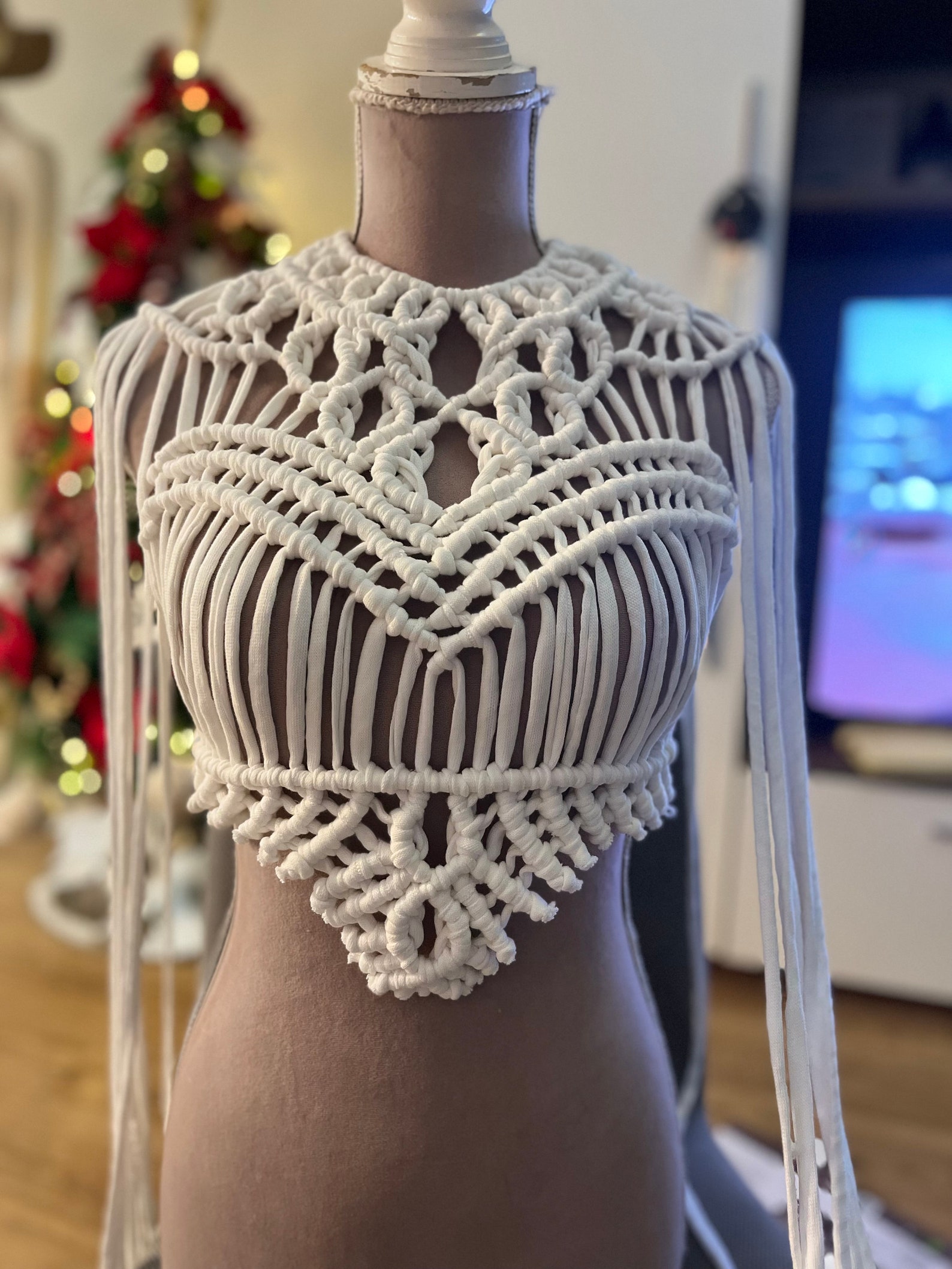 Crop Top, Macramé Top, Festival Top in Recycled T-shirt Fabric, Luxe ...