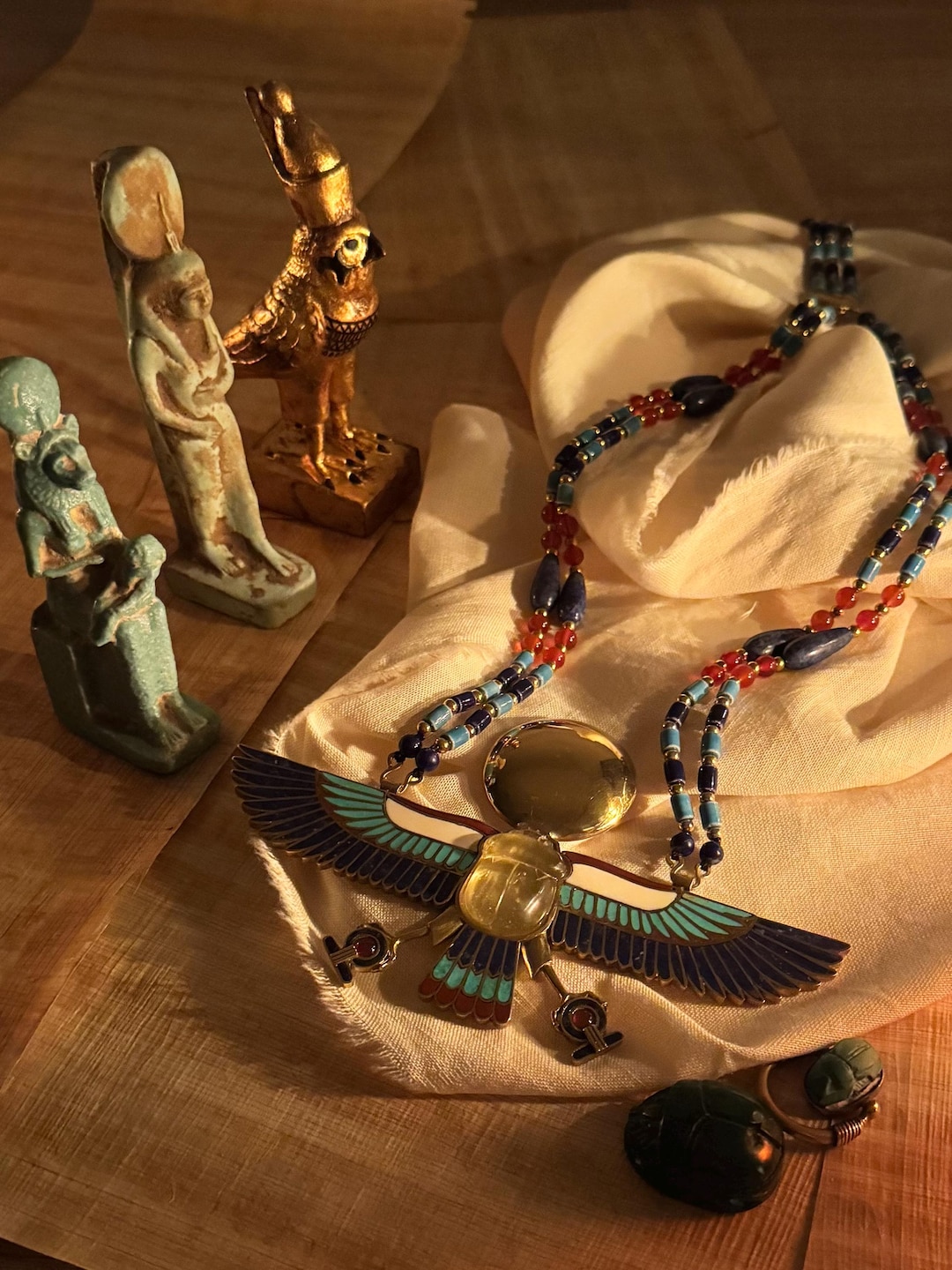 Handmade Egyptian Winged Scarab Pectoral Necklace - Etsy