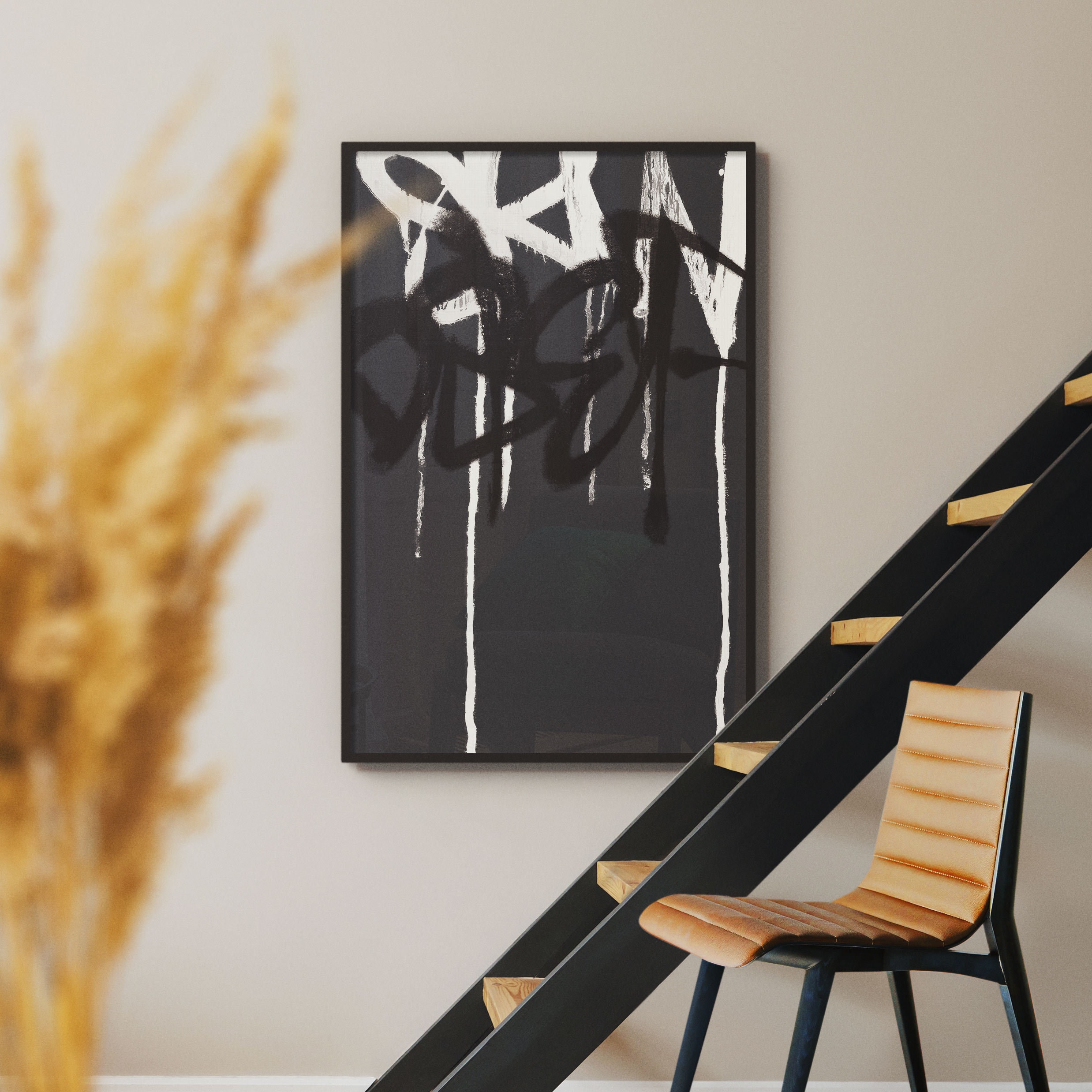 Black and White Graffiti Art Print: Minimalist Urban Wall Decor ...