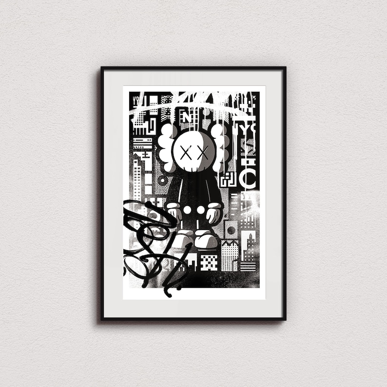 KAWS Hypebeast Street Art Print, Digital Download, Black and White ...