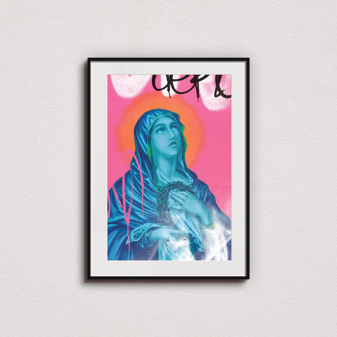 Pink and Blue Virgin Mary Art Print, Digital Download, Hypebeast Wall ...