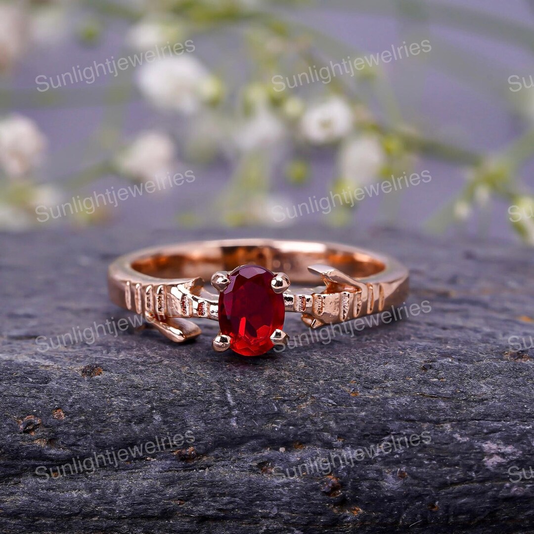 Oval Garnet Engagement Ring Rose Gold January Birthstone Ring Natural ...