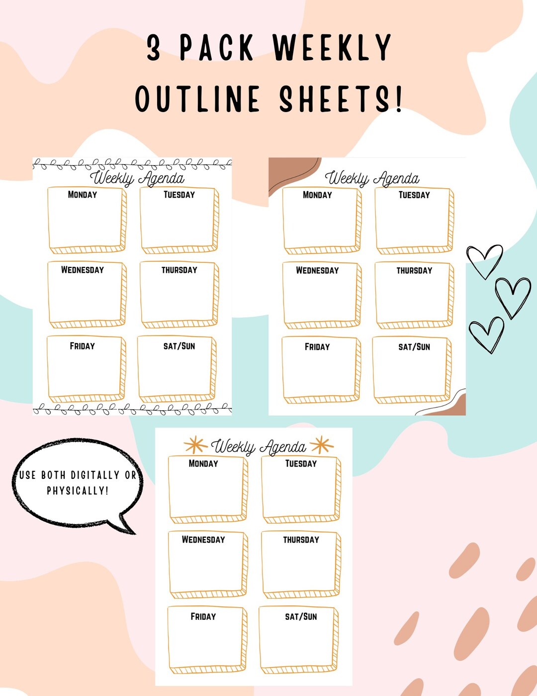 Happy Morning 3 Pack Weekly Outline Sheets - Etsy