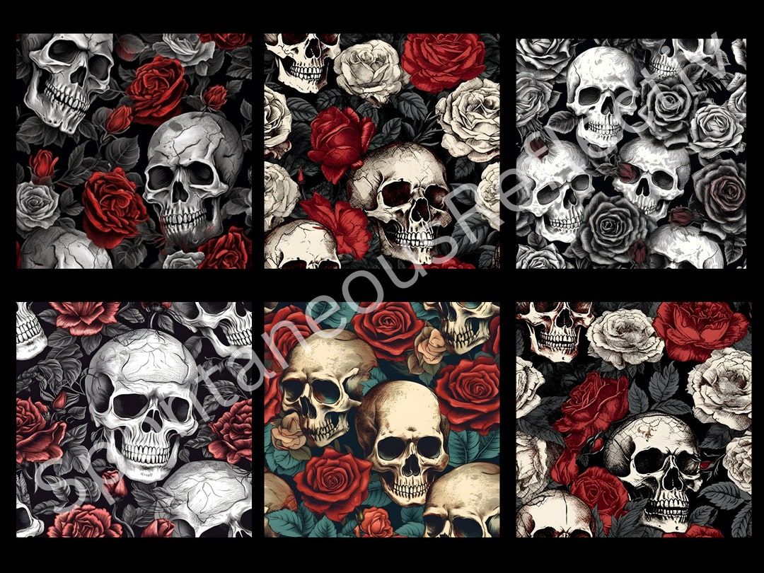 Digital PNG Download, Vintage Skull Art, Gothic Skull and Red Rose ...