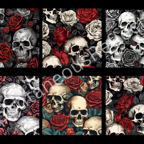 Skull and Red Rose - Etsy