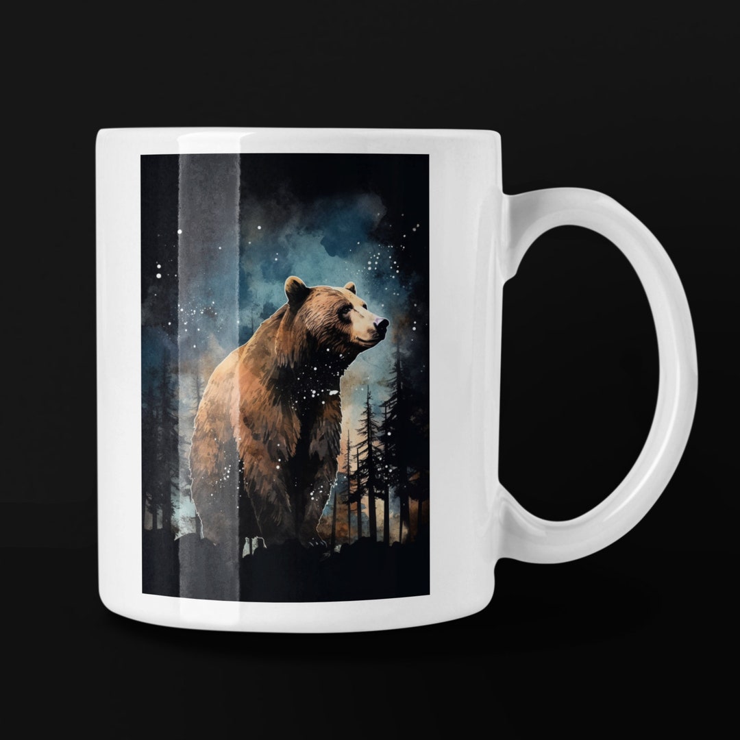 Brown Bear Mug, Grizzly Bear in Forest Mug, Animal Coffee Mug, Wildlife ...