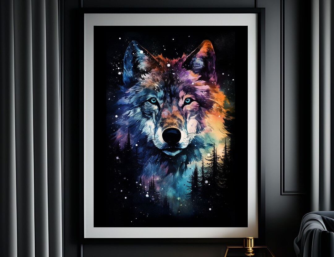 Abstract Wolf in Forest Art Print, Wolve Illustration, Wildlife Art ...