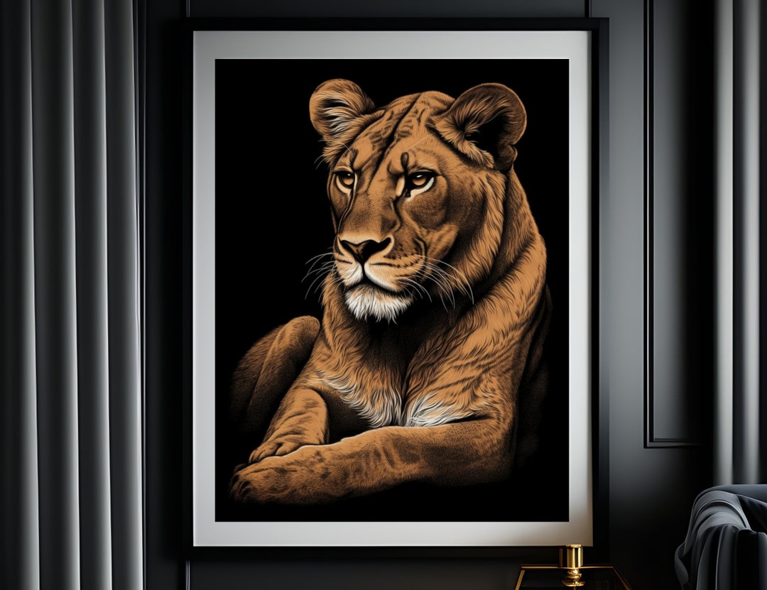 Lioness Art Print, Lion Illustration, Savannah Wildlife Animal Art ...