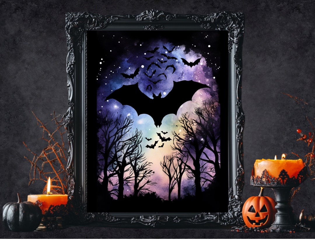 Halloween Vampire Bat Poster Art, Spooky Art Print, Gothic Halloween ...
