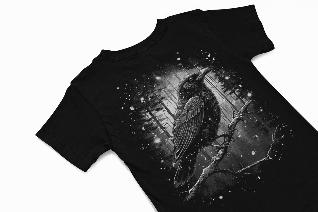 Raven T-shirt, Corvid Tee, Gothic T Shirts, Raven in Forest Graphics T ...