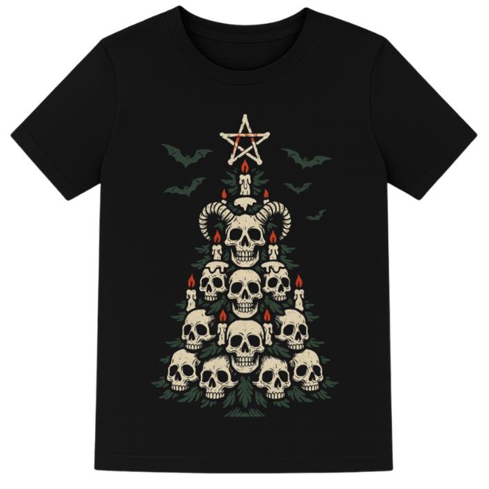 Gothic Christmas Skull Tree Shirt, Dark Yule T-shirt, Wiccan Pentagram ...