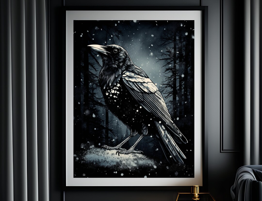 Magpie in Forest Art Print, Gothic Corvid Art, Forestcore, Crow Art ...