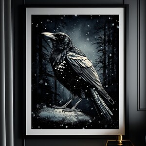 Magpie in Forest Art Print, Gothic Corvid Art, Forestcore, Crow Art ...
