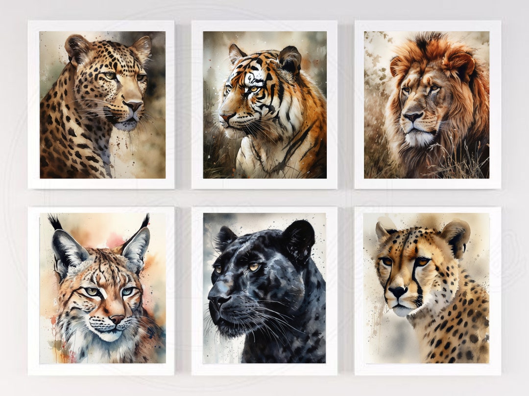 Big Cat Art Print, Set of 6 or Set or 12 Art Prints, Wildlife Animal ...