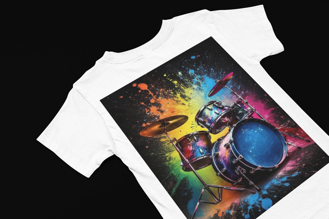 Drum Kit T Shirt - Colourful Graffiti T Shirts - Music Instrument ...