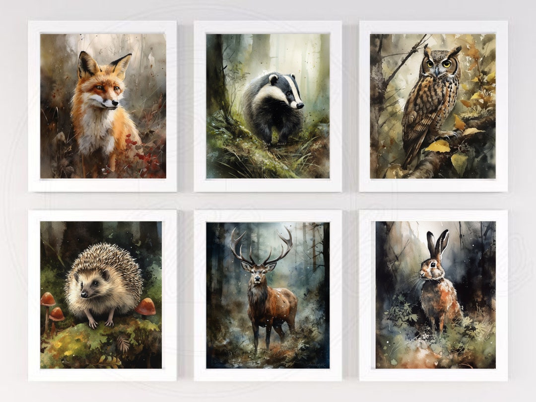 Woodland Animals Art Print, Set of 6 Physical Prints, Woodland Animals ...