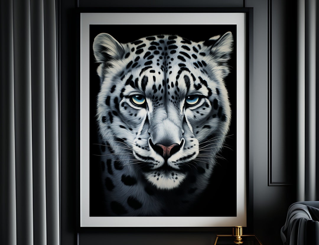 Snow Leopard Art Print, Watercolour Leopard in the Shadows Illustration ...