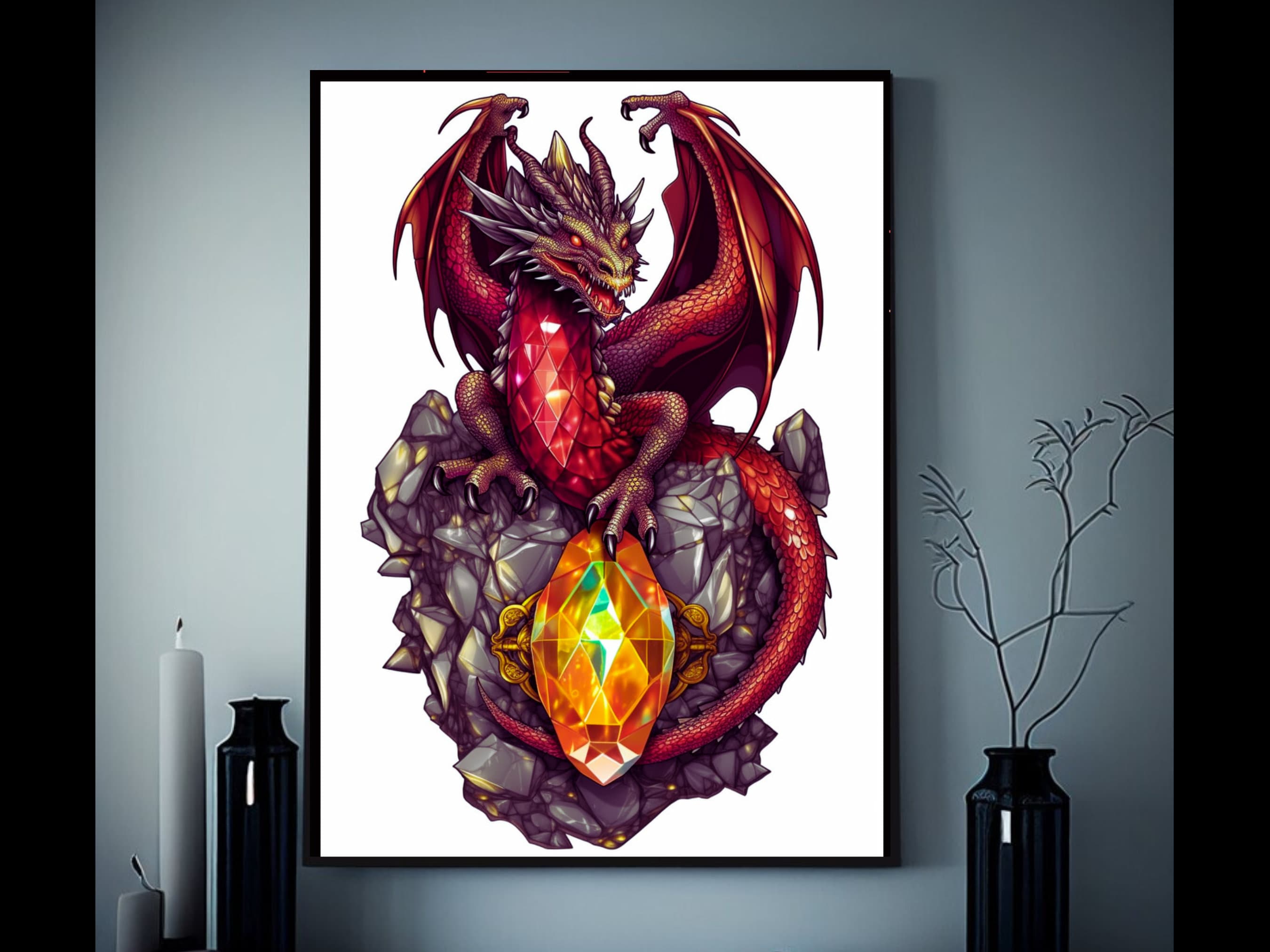 Fire Dragon Art Print Fire Elemental Dragon Art Dungeons and - Etsy