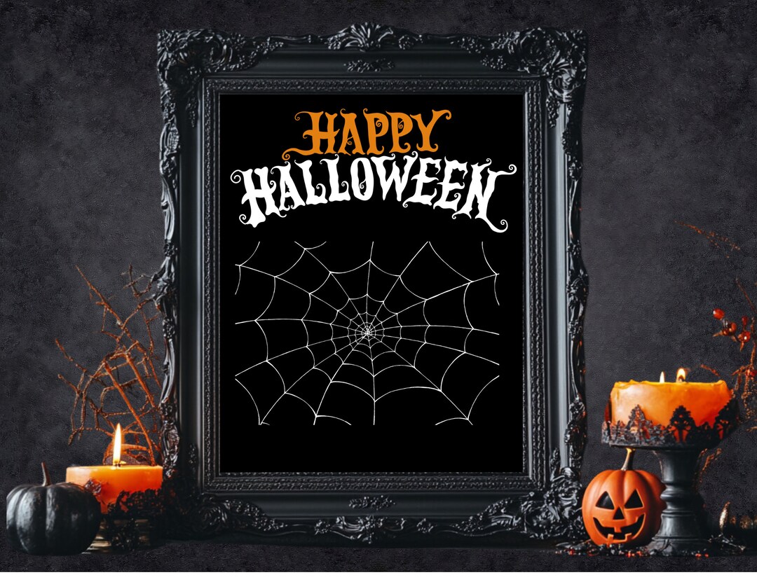 Happy Halloween Spider Web Poster Art, Gothic Halloween Home Decor ...