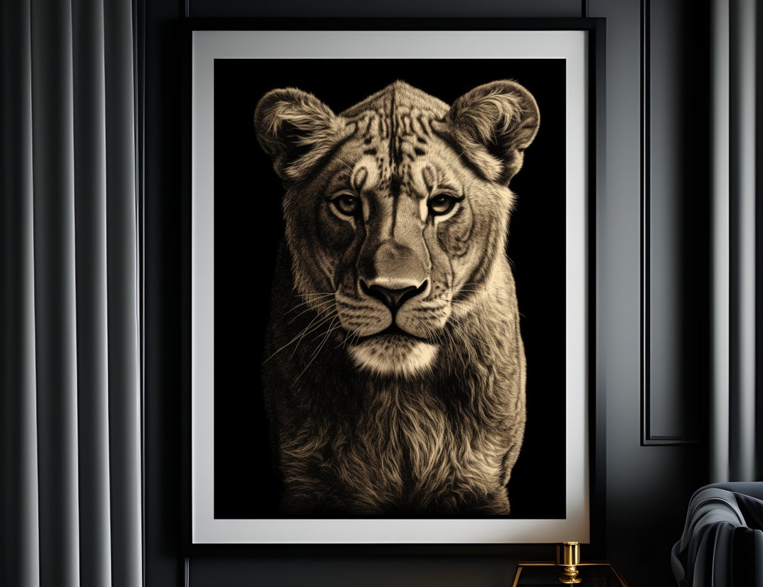 Lioness Art Print, Lion Illustration, Savannah Wildlife Animal Art ...