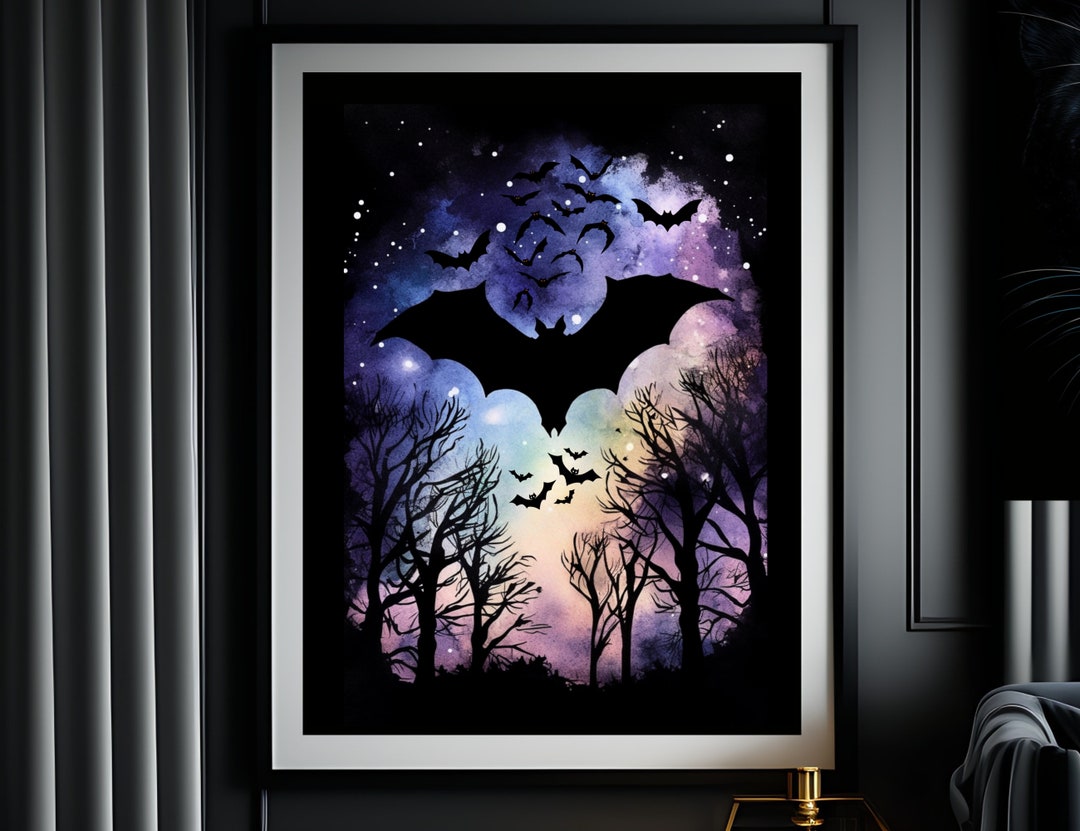 Vampire Bat Art Print, Abstract Watercolour Bat Art, Gothic Home Decor ...