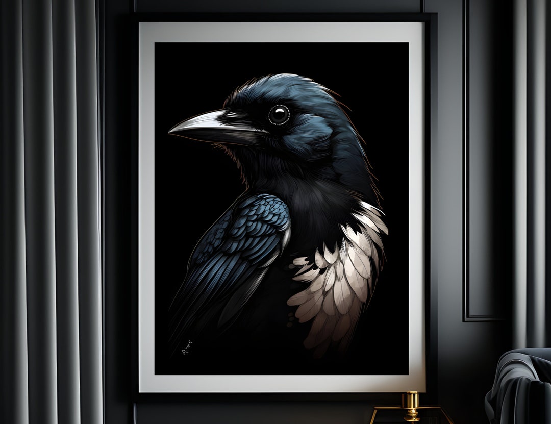 Magpie in Forest Art Print, Gothic Corvid Art, Forestcore, Crow Art ...