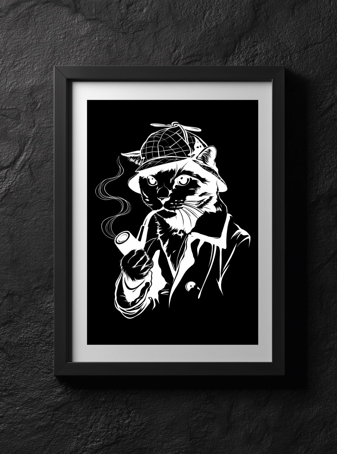 Detective Cat Wall Art, Sherlock Holmes Inspired Cat Print, Black and ...