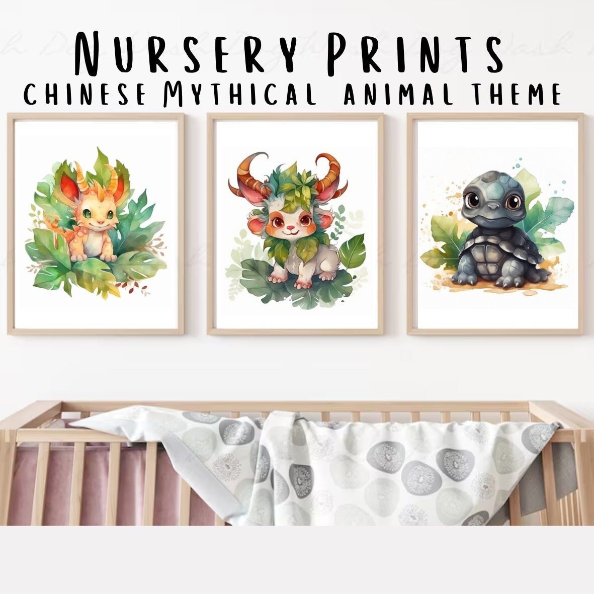 Chinese Mythical Animal Art Print Nursery Room Decor Set of - Etsy