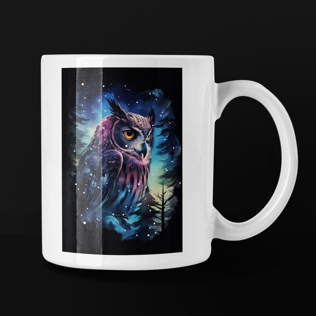 Tawny Owl Mug, Owl in Forest Mug, Coffee Mug, Bird Mug, Twitcher Lover ...