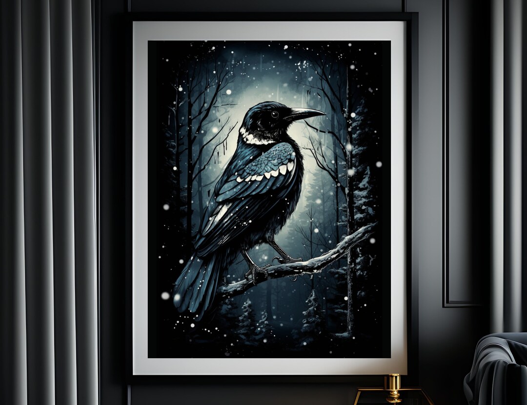 Magpie in Forest Art Print, Gothic Corvid Art, Forestcore, Crow Art ...