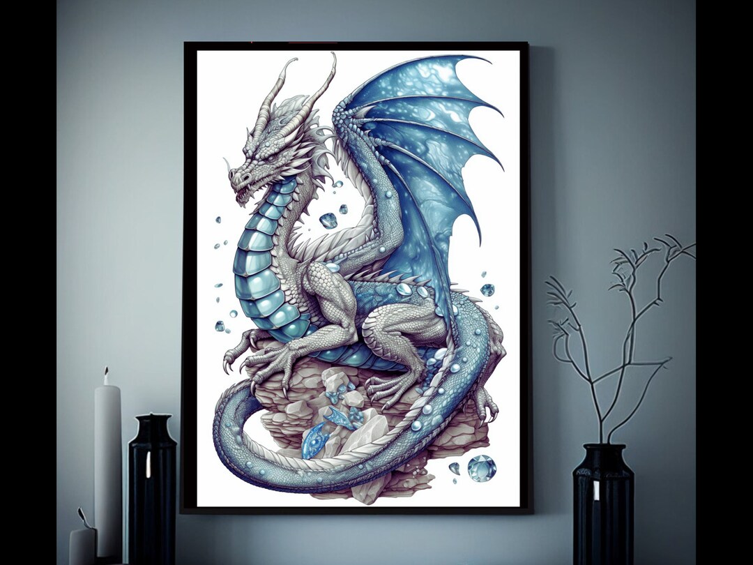 Ice Dragon Art Print, Ice Elemental Dragon Art, Dungeons and Dragon Fan ...