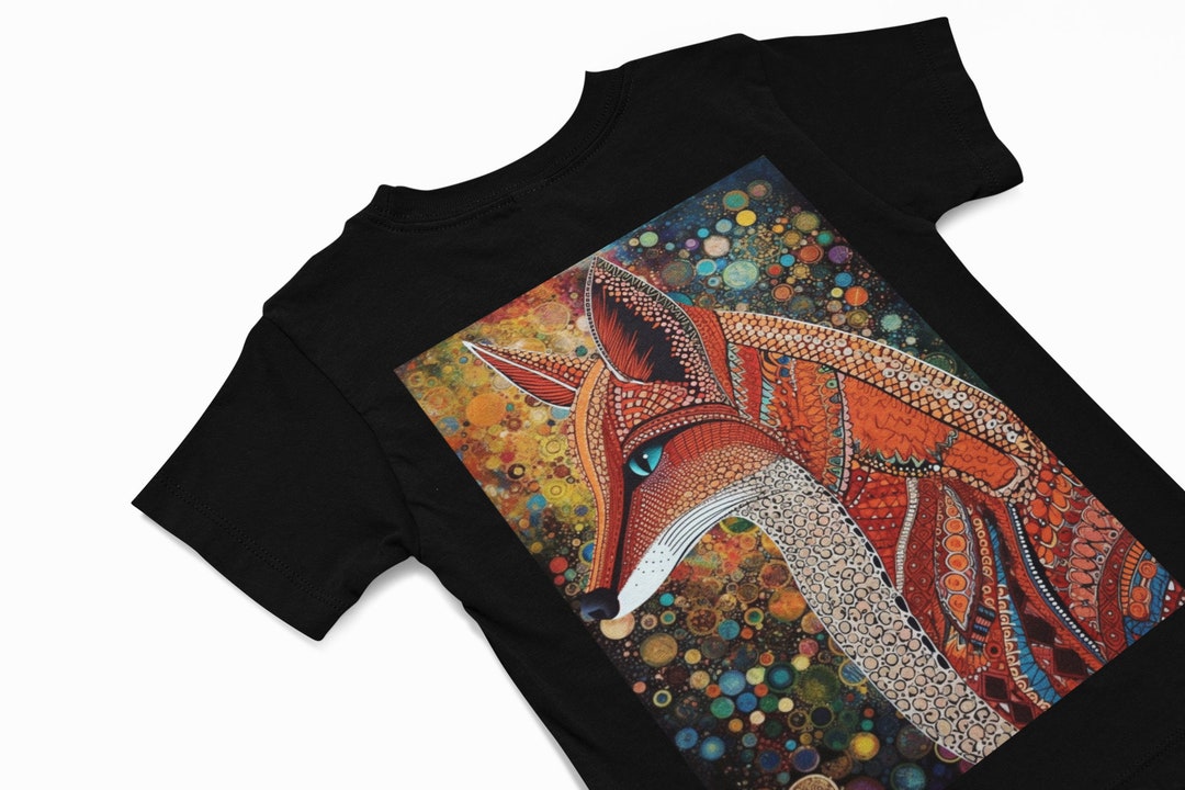 Madhubani Indian Aboriginal Dot Fox T-shirt, Fox Illustration Graphic ...