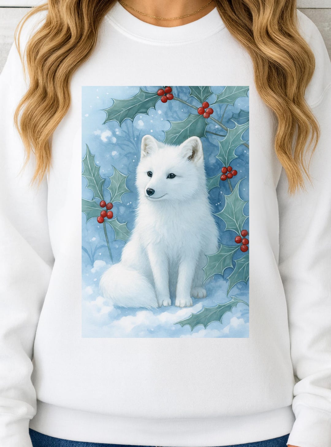 Arctic Fox Christmas Sweatshirt, Cozy Winter Wildlife Jumper, Snowy ...