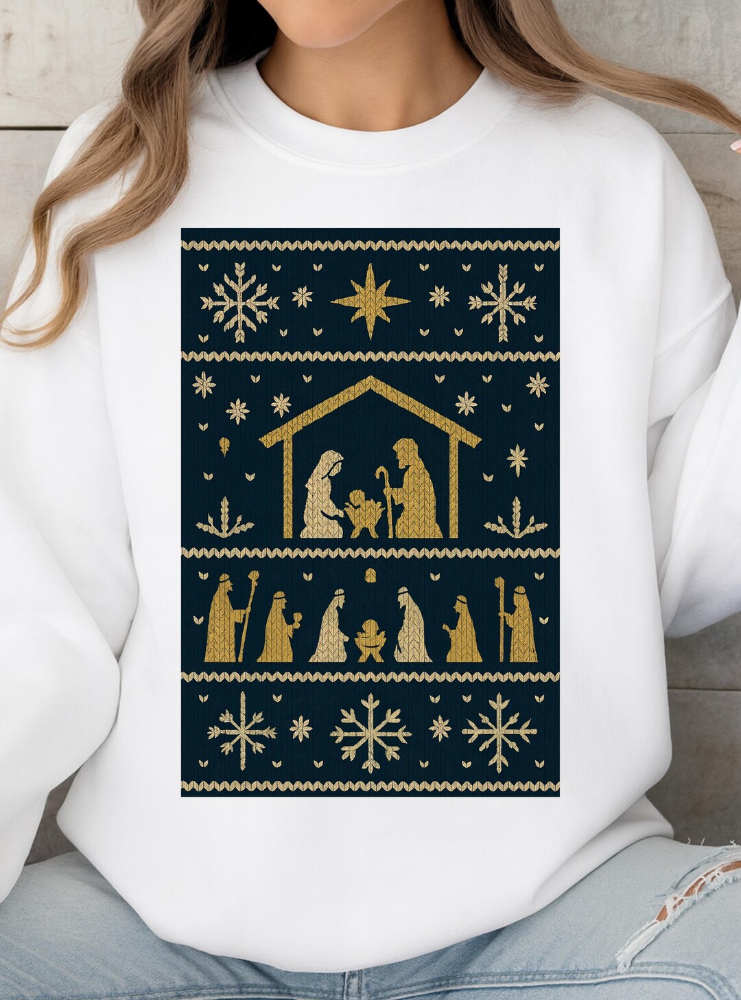 Christmas Nativity Scene Sweatshirt – Baby Jesus Mary & Joseph Jumper ...